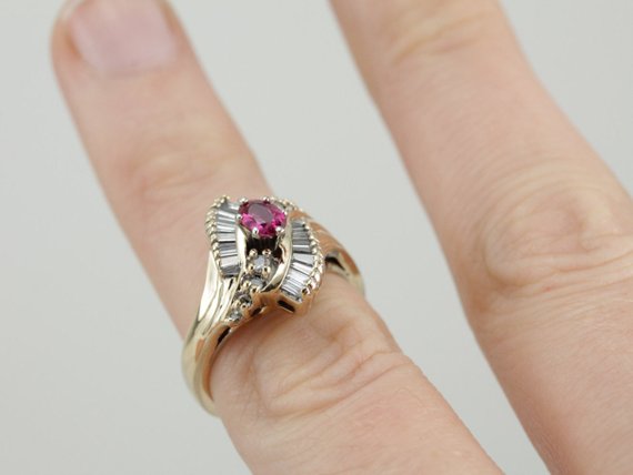 Ruby Statement, Fantastic Vintage Ruby Cocktail Ring with Sweeping Lin ...