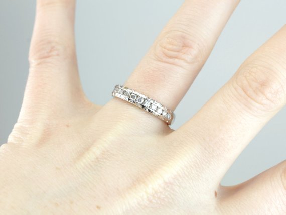 Etched Channel Set Diamond Wedding Band, Alternative Engagement for Hi ...