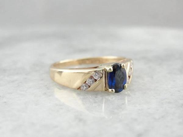Deep Blue Sapphire and Diamond Ladies Ring - Market Square Jewelers